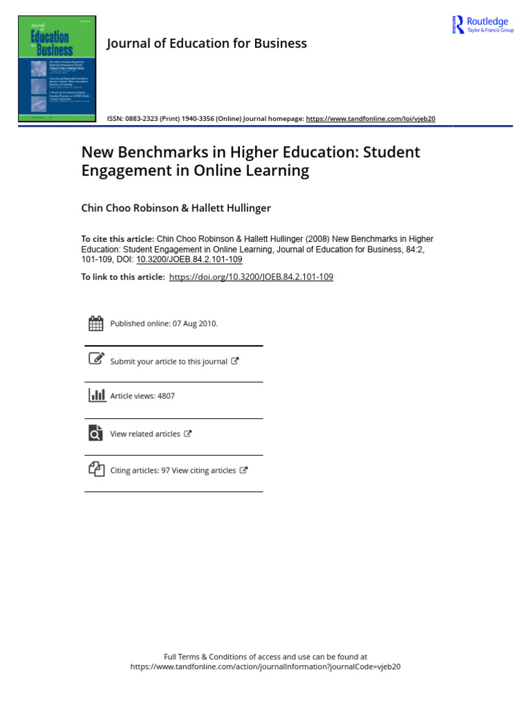 New Benchmarks in Higher Education Student Engagement in Online ...