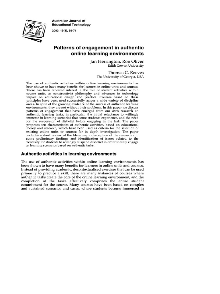 View of Patterns of engagement in authentic online learning ...