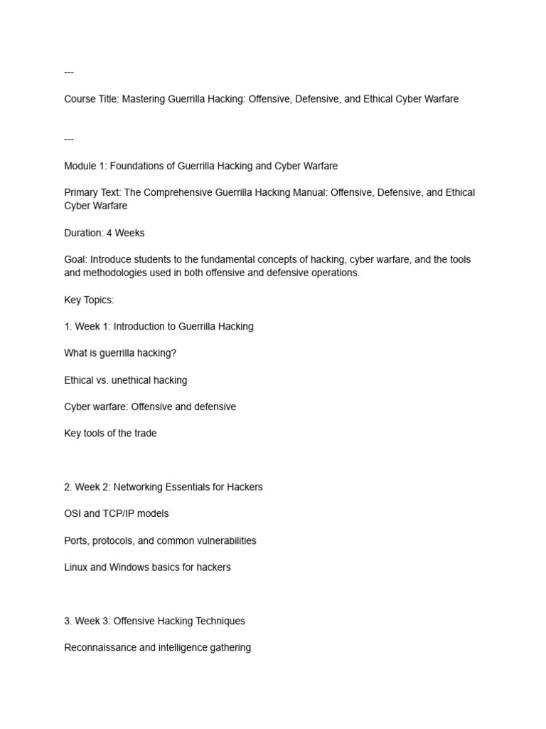 Course Layout - Mastering Guerrilla Hacking - Offensive, Defensive, and ...