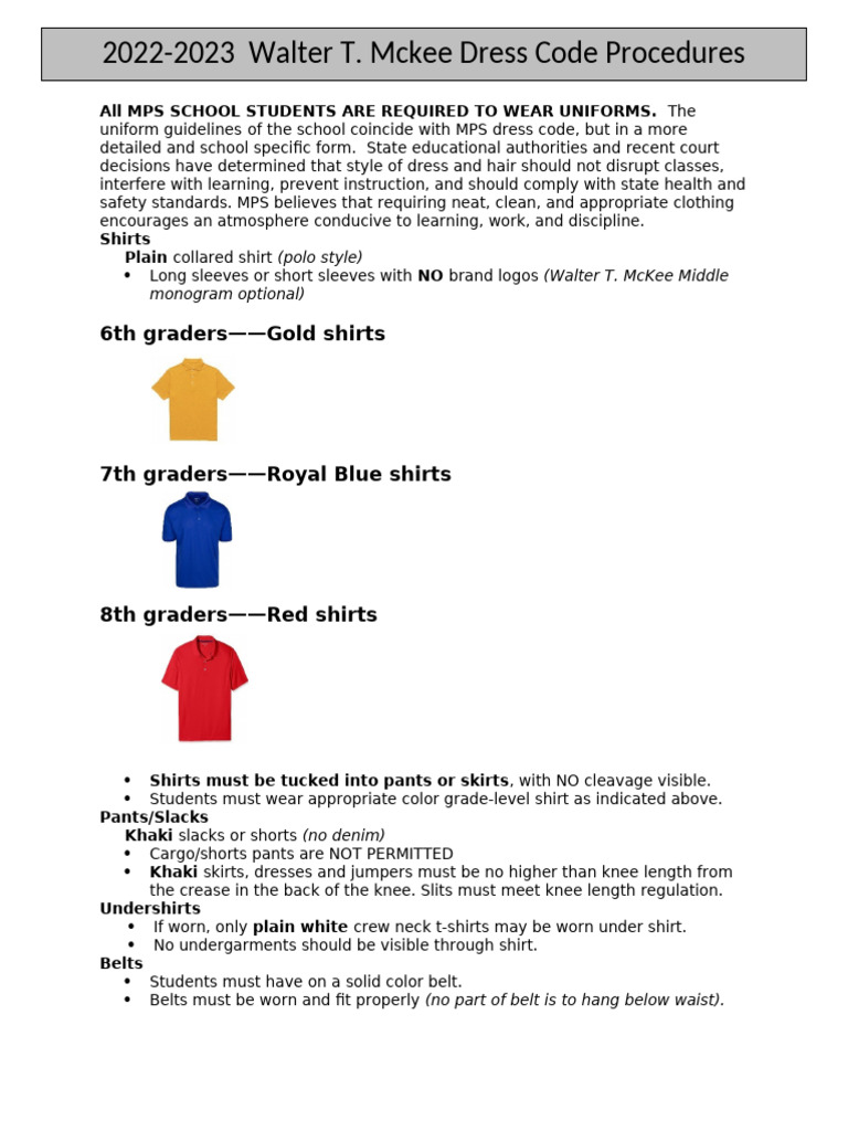McKee Middle School Dress Code Guidelines | PDF | Trousers | Shirt