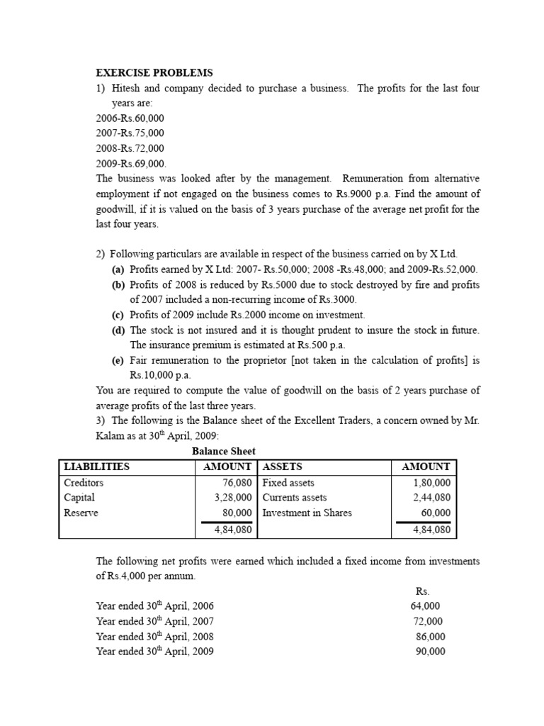 Business Valuation Exercises | PDF | Equity (Finance) | Goodwill ...