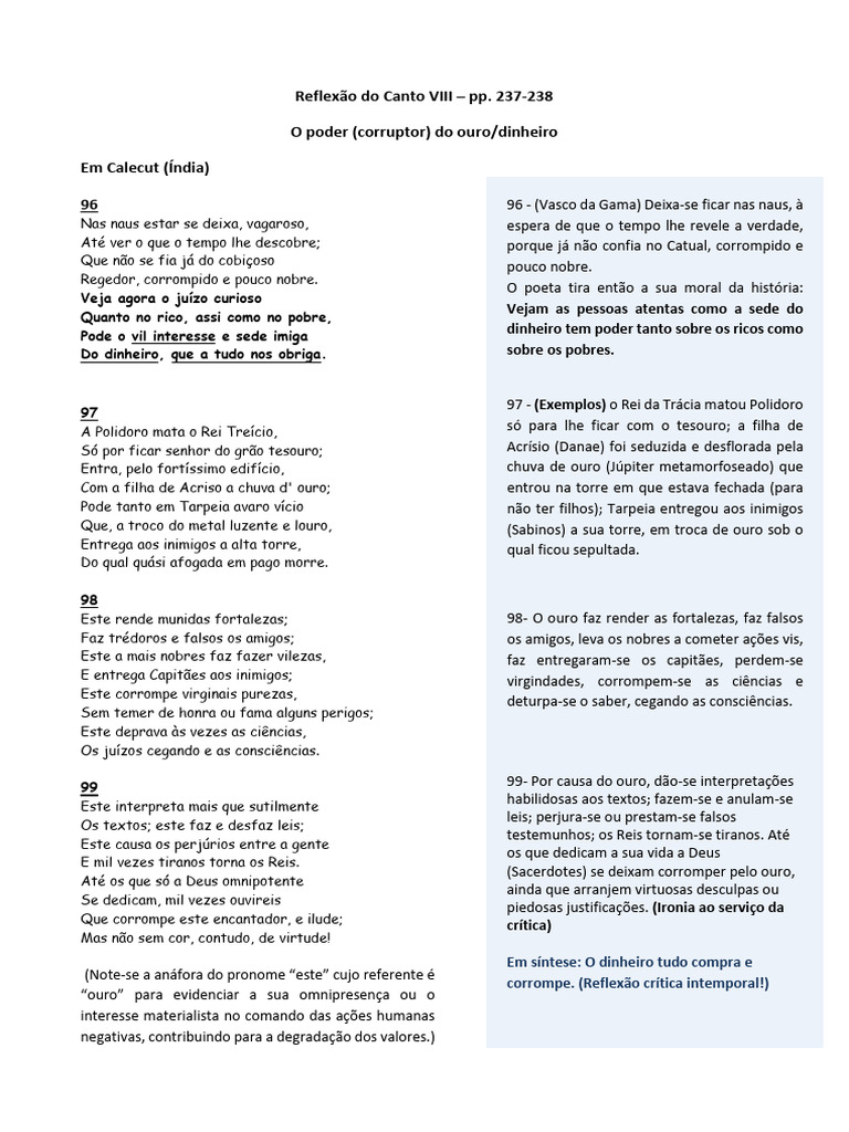 Reflexão do Canto VIII | PDF