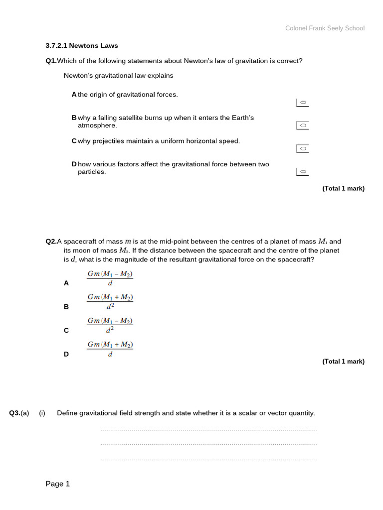 3.7.2.1 Newtons Laws | PDF | Force | Newton's Law Of Universal Gravitation
