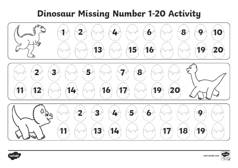 Dinosaur Missing Number 1 20 Activity - Ver - 2 | PDF