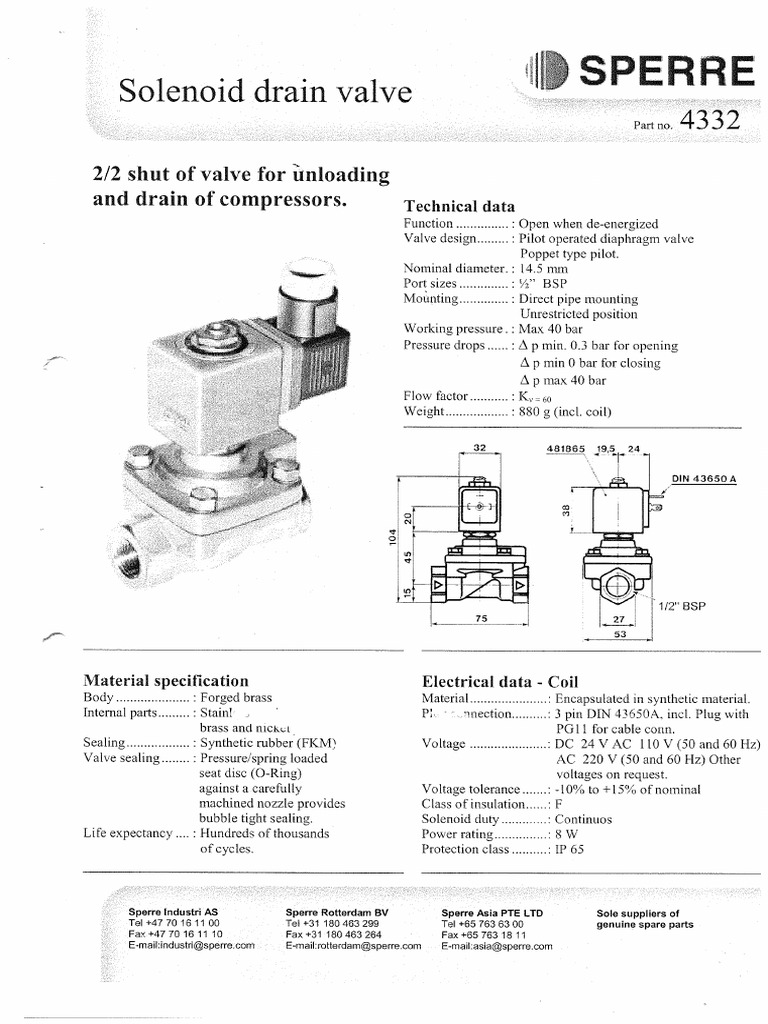Solenoid Drain Valve 4332_ Datasheets | PDF
