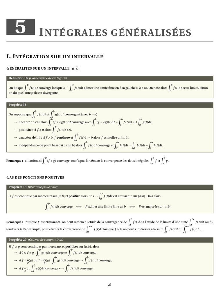 Intégrales généralisées : convergence et propriétés | PDF | Limite ...