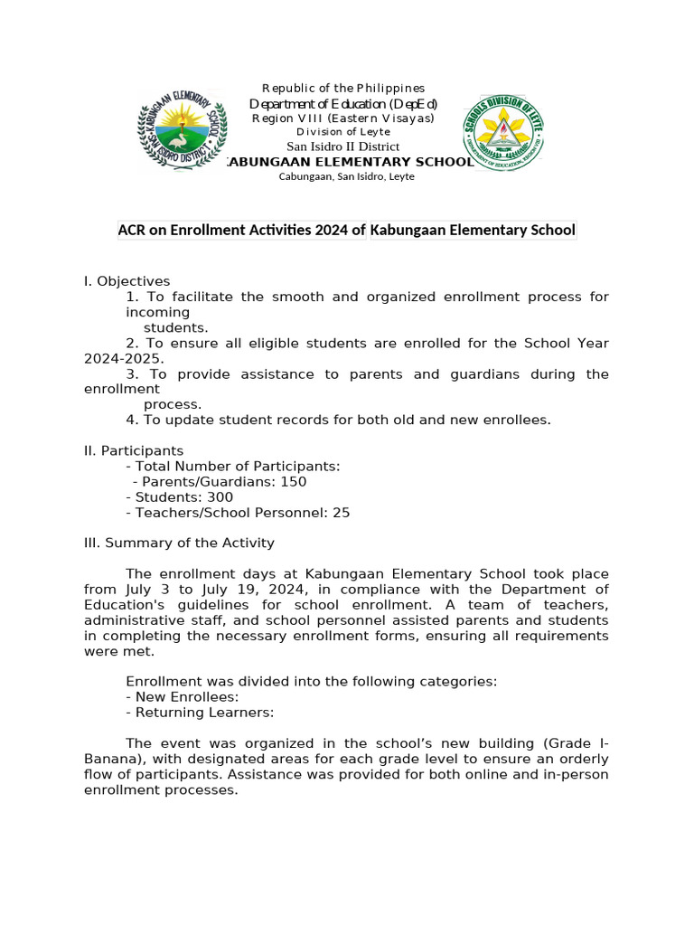 Acr Enrollment Days of Kes 2024 | PDF | Social Science