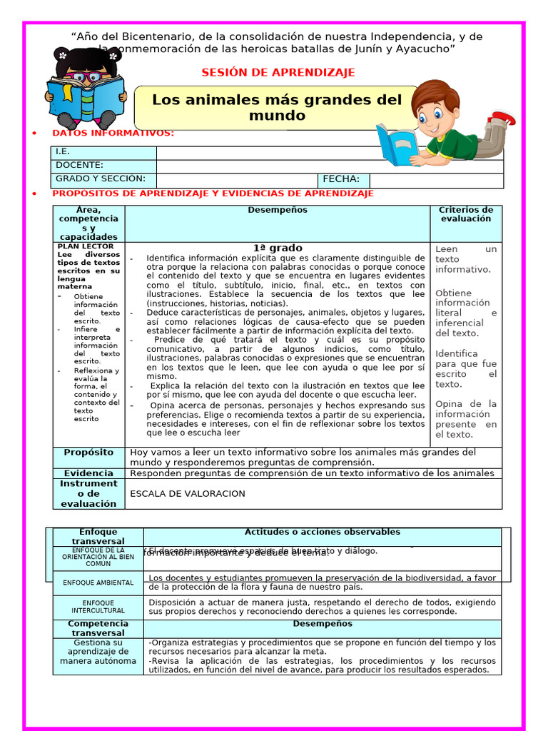 1º u6 s5 Sesion d4 Plan Lector Los Animales Màs Grandes Del Mundo ...