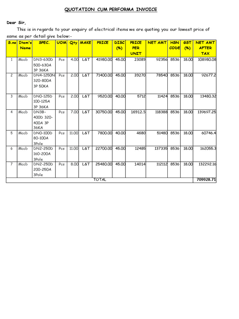 Quotation Cum Performa Invoice | PDF | Technology & Engineering