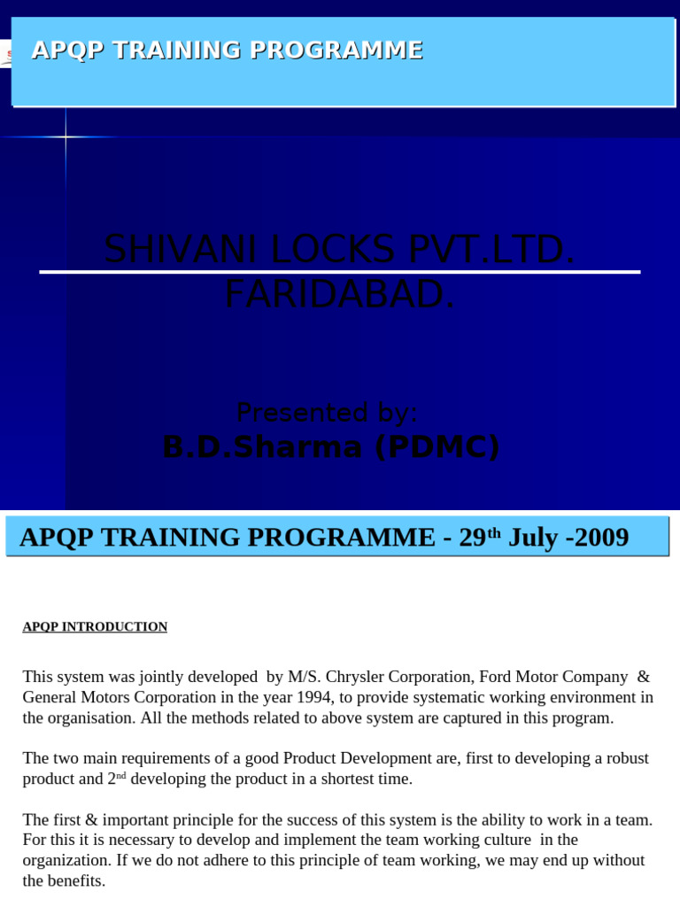 Apqp - Training Presentation | PDF | Verification And Validation | Evaluation