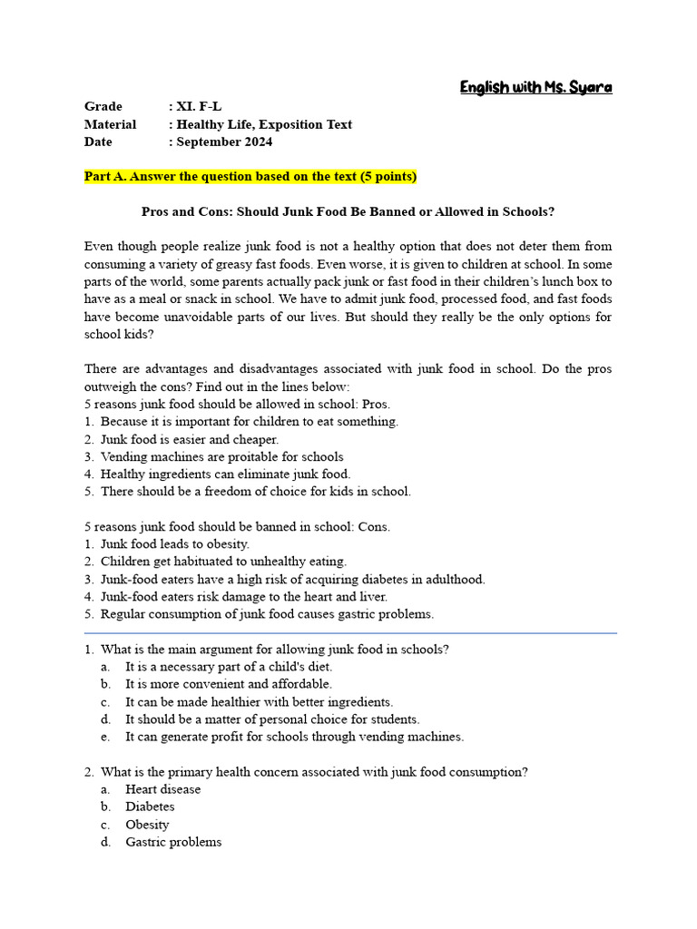 Exercise Healthy Life Exposition Text | PDF | Junk Food | Sleep