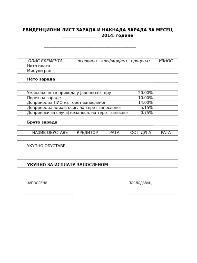 Obracun BLANKO | PDF