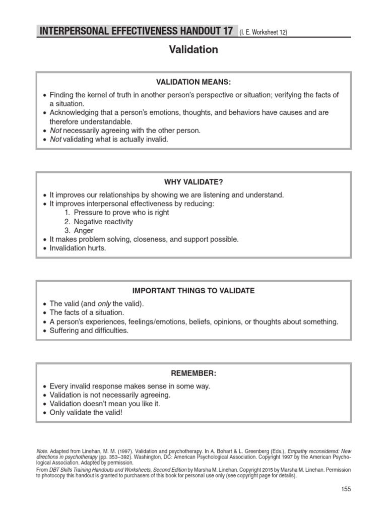 validation DBT | PDF | Dialectical Behavior Therapy | Feeling