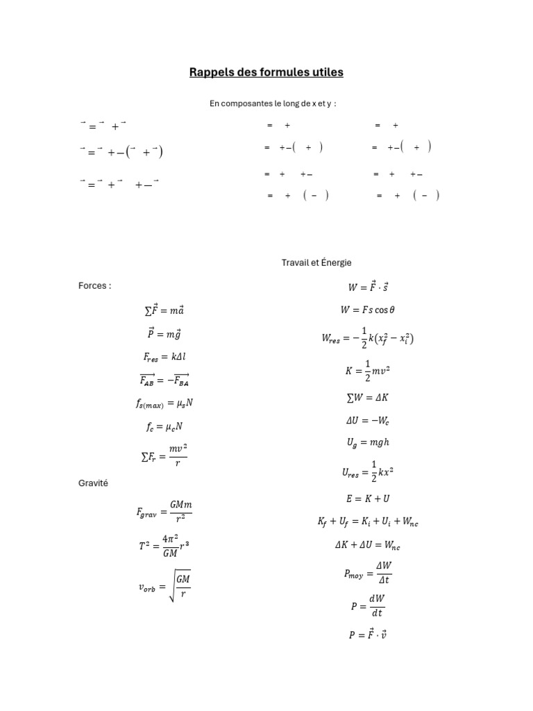 Feuille de Formules Examen 3 | PDF