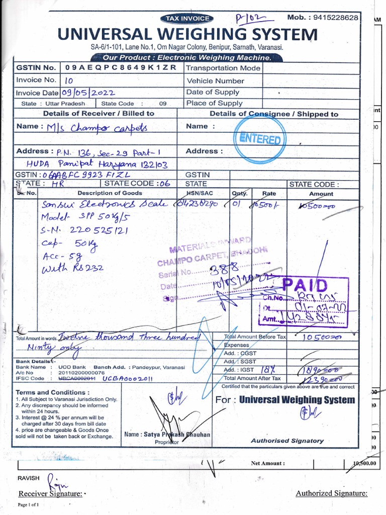 Universal Weighing System -2022 old bills | PDF | Taxation | Taxes
