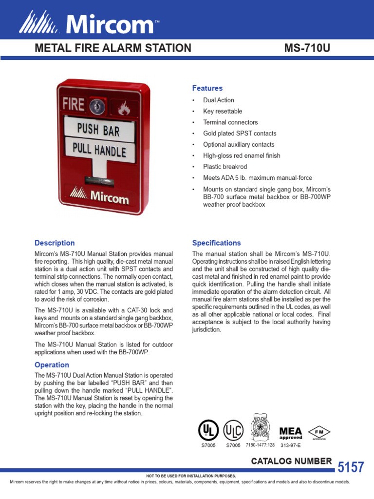 Hoja de Datos Tecnicos MS-700U Series Manual Stations | PDF | Switch ...