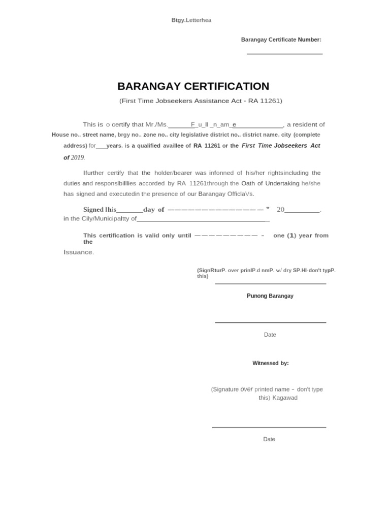 Barangay Certification Format For First Time Jobseeker Nbi Clearance Application 664x1024 (2 ...