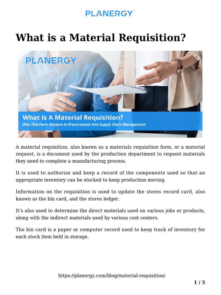 Material Requisition | PDF | Inventory | Warehouse