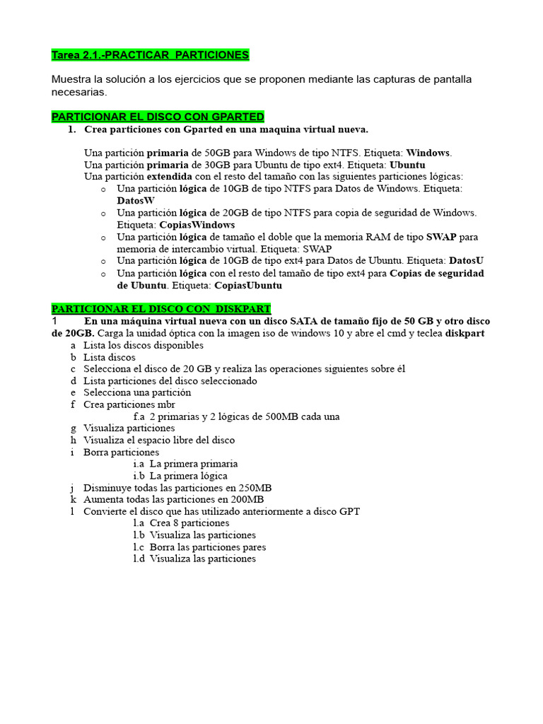 Guía de Particiones con GParted y Diskpart | PDF