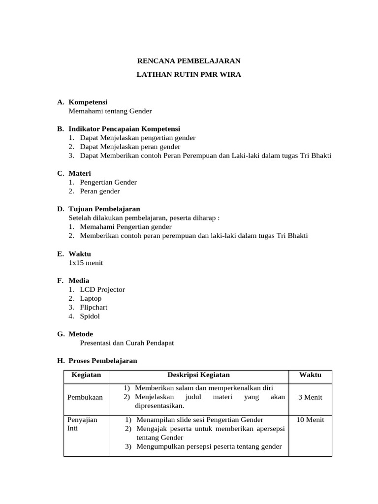 Rencana Pembelajaran Gender PMR WIRA | PDF