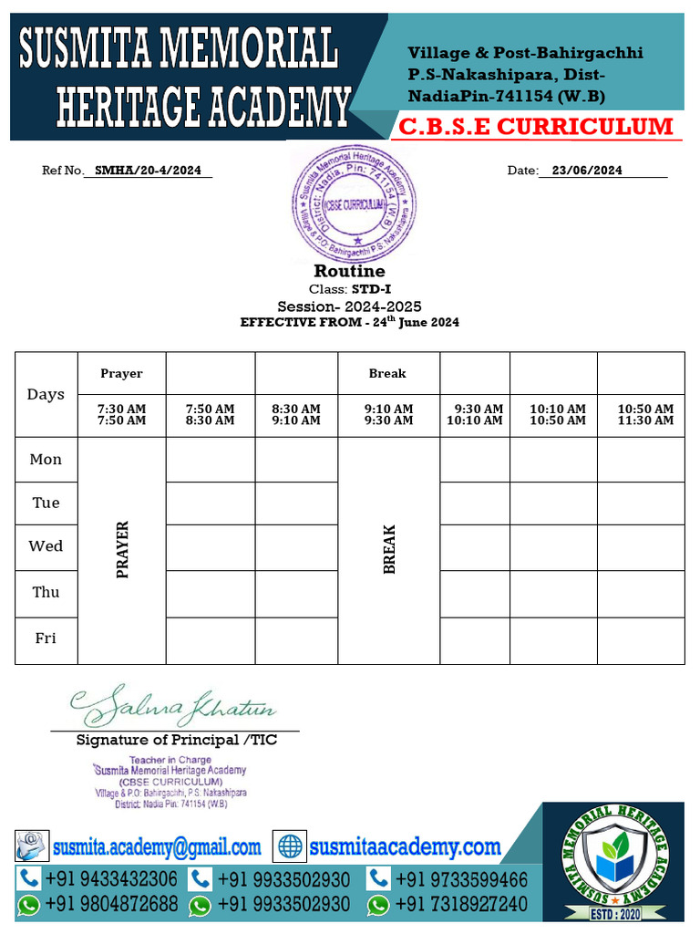 1st Grade Routine 2024-2025 | PDF