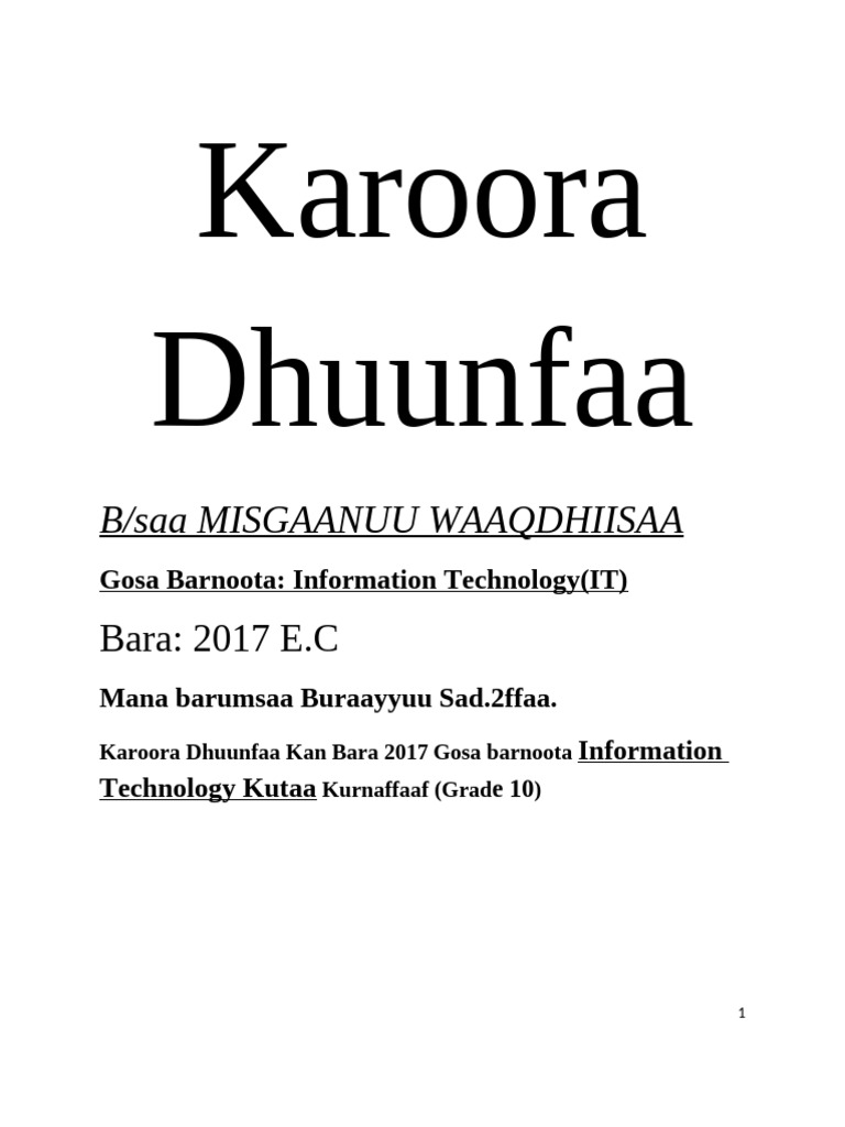 Karoora Dhuunfaa MW | PDF