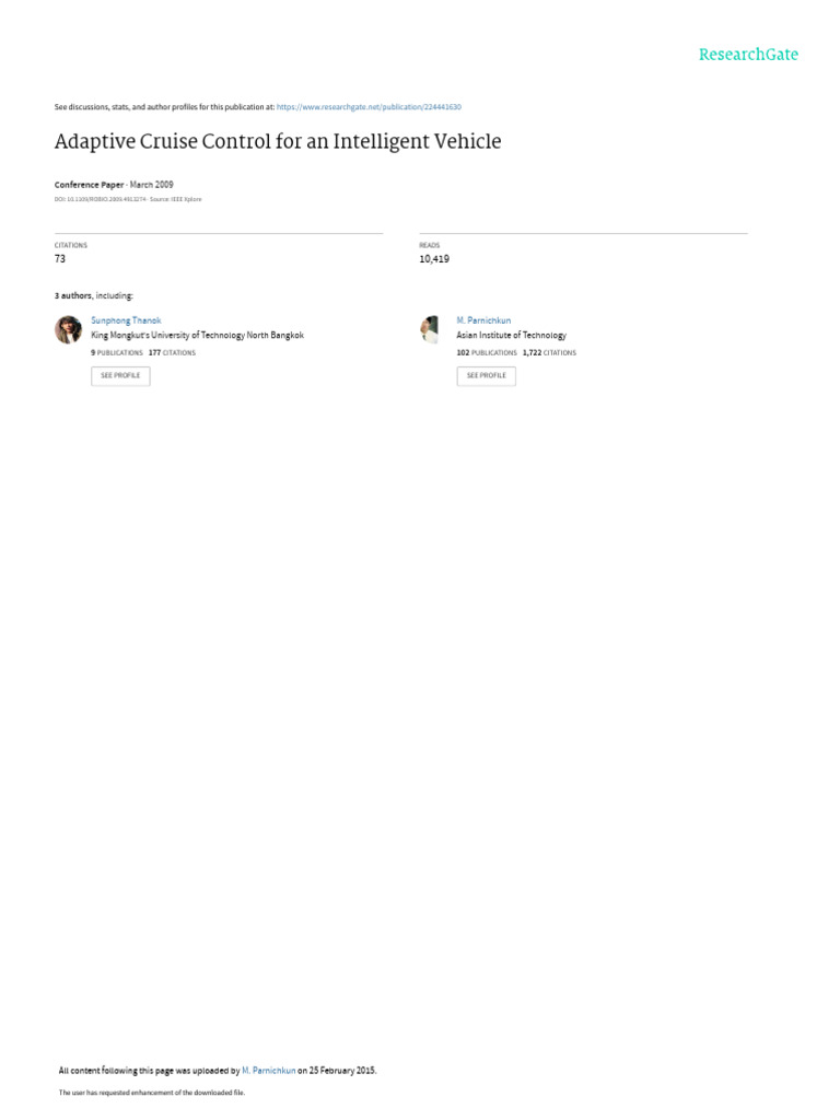 Adaptive Cruise Control For An Intelligent Vehicle | PDF | Fuzzy Logic