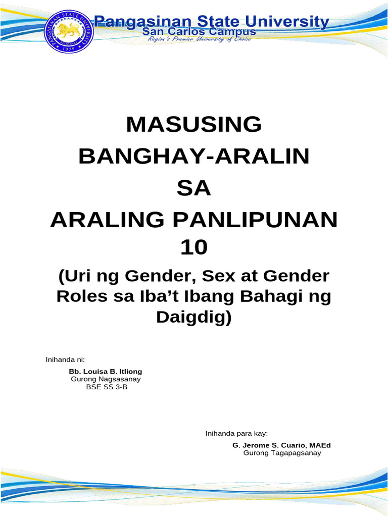 3rd Quarter - Week 1-2 Uri NG Kasarian at Sex at Gender Roles Sa Iba't Ibang Bahagi NG Daigdig | PDF
