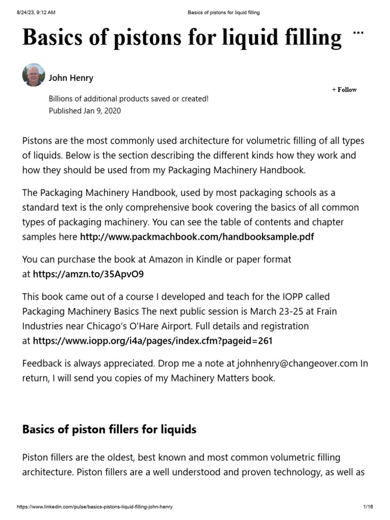 Basics of Pistons For Liquid Filling - Linkedin | PDF | Pump | Valve