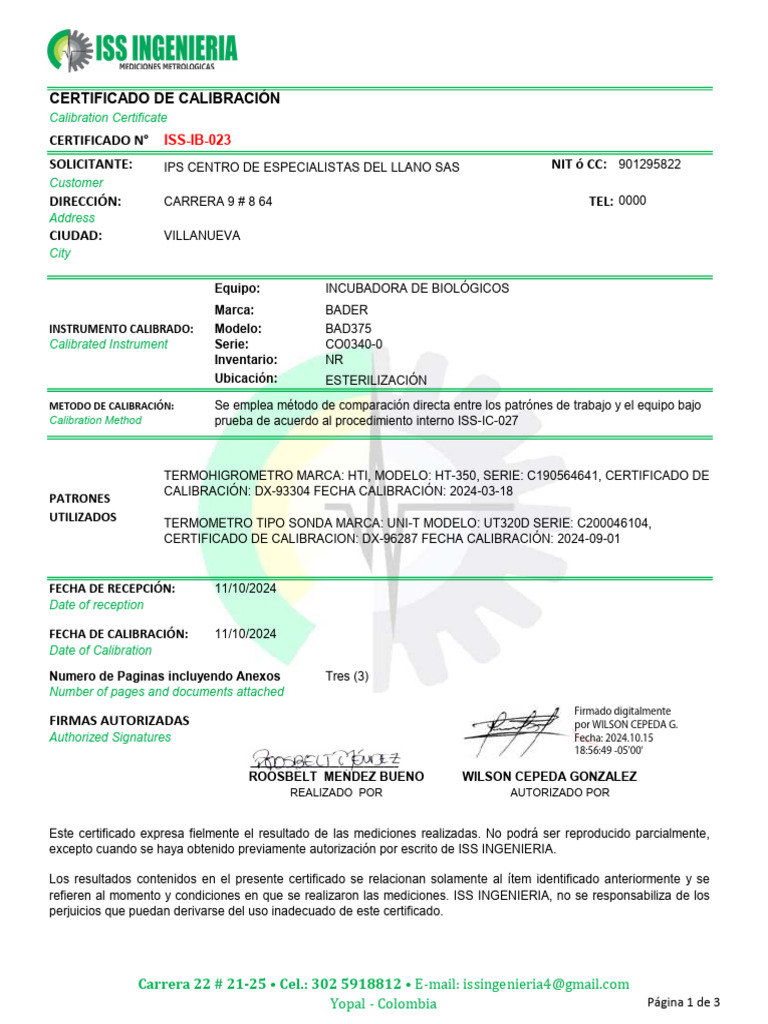 Incubadora Biologicos ISS-IB-023 11-10-2024 | PDF | Incertidumbre | Observación