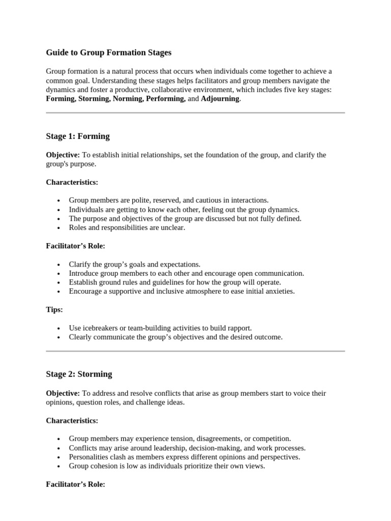 Group Formation: 5 Key Stages Guide | PDF | Goal | Team Building