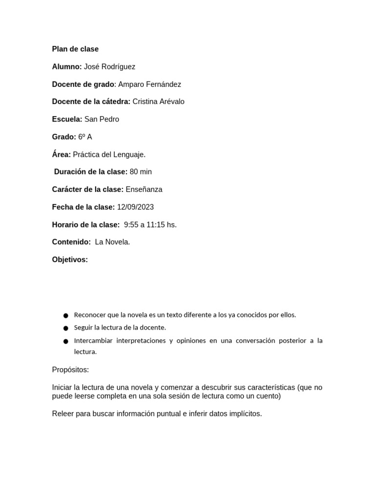 Plan de Clase La Novela 11111222 | PDF | Novelas