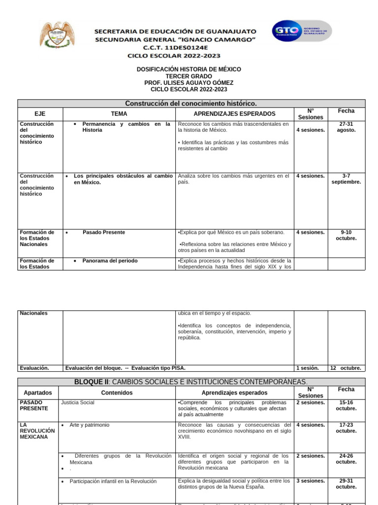 DOSIFICACIÓN HISt.22-23 | PDF | México | Nueva españa