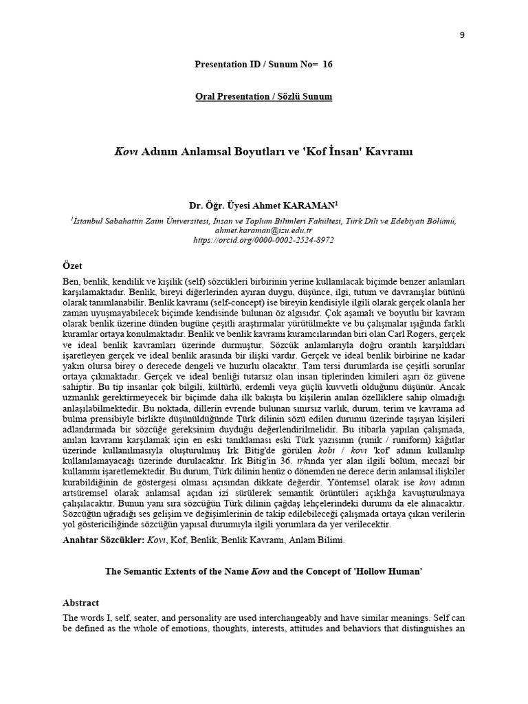 Kovi ADININ ANLAMSAL BOYUTLARI Ve KOF IN | PDF
