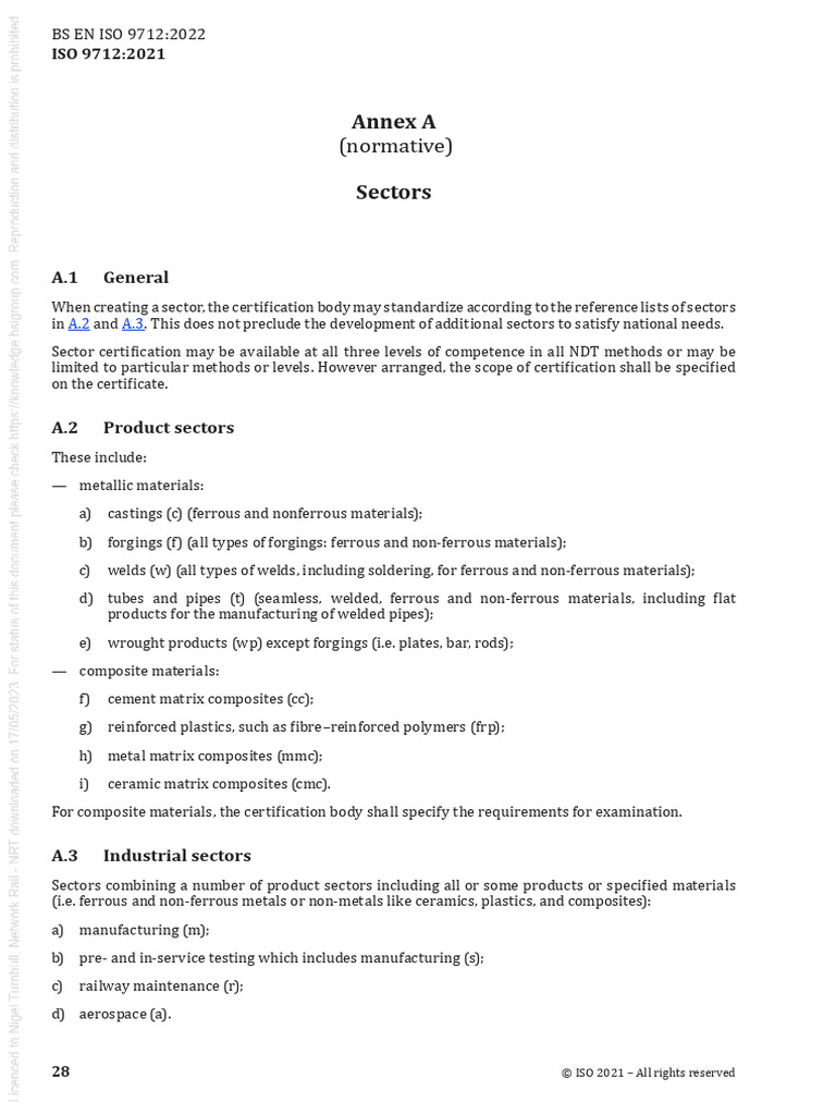 ISO 9712:2021 NDT Certification Sectors | PDF | Nondestructive Testing ...