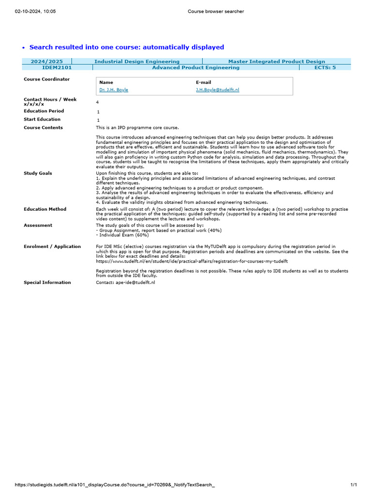 Advanced Product Engineering Course Description | PDF | Engineering ...