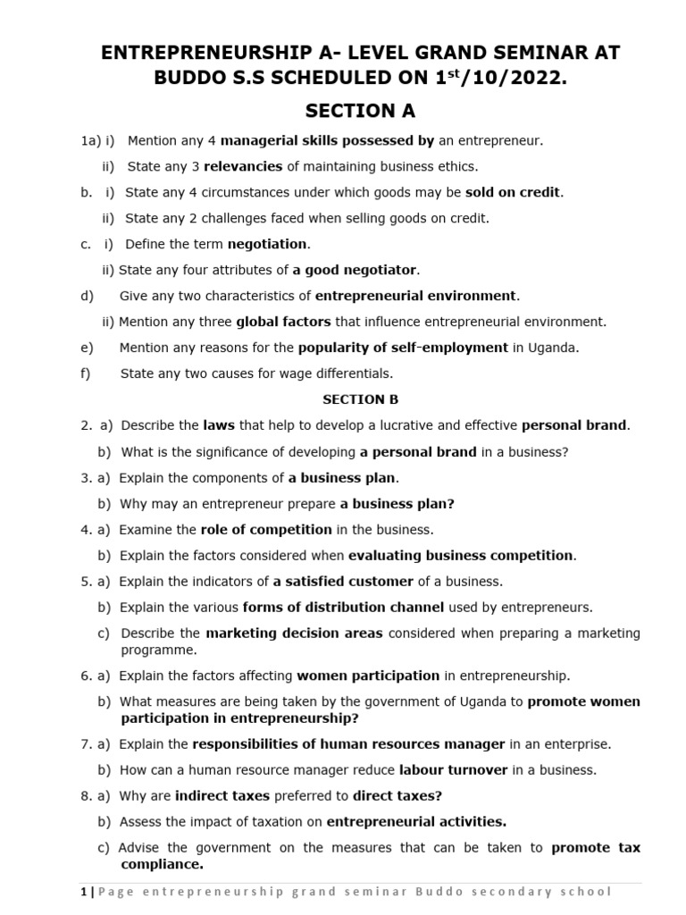 ENTREPRENEURSHIP A-LEVEL SEMINAR Final | PDF | Entrepreneurship | Taxes
