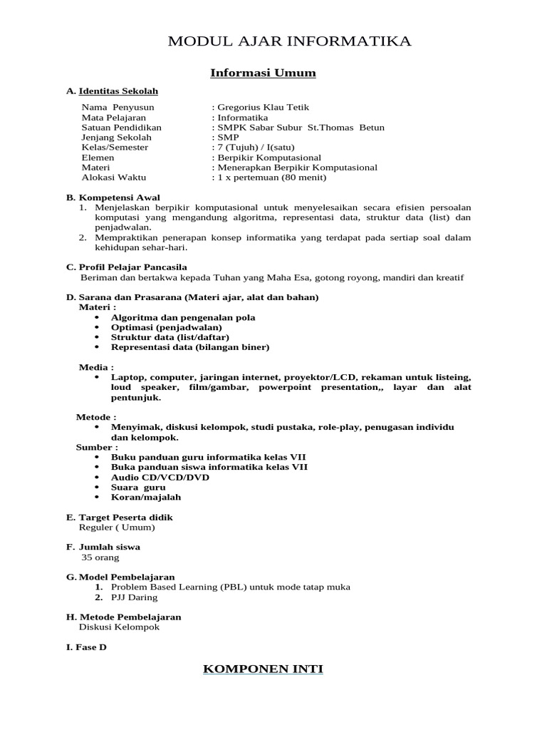 Modul Ajar Informatika Kelas 7 | PDF | Seni