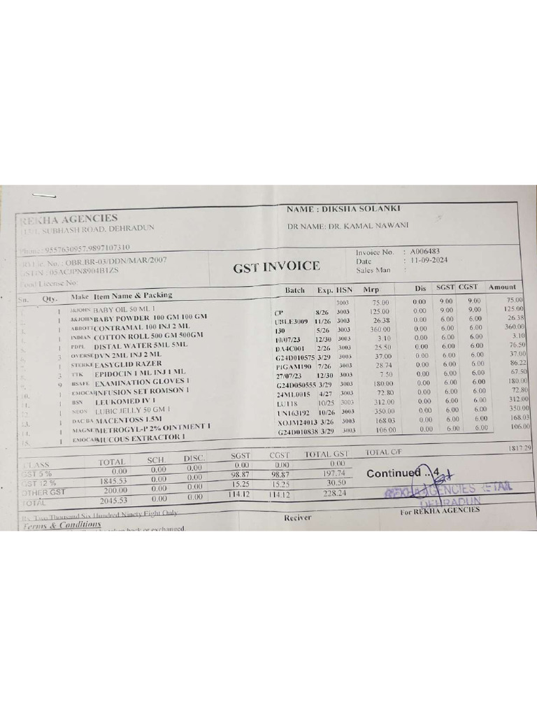 Hospital Bill Including Medicines | PDF