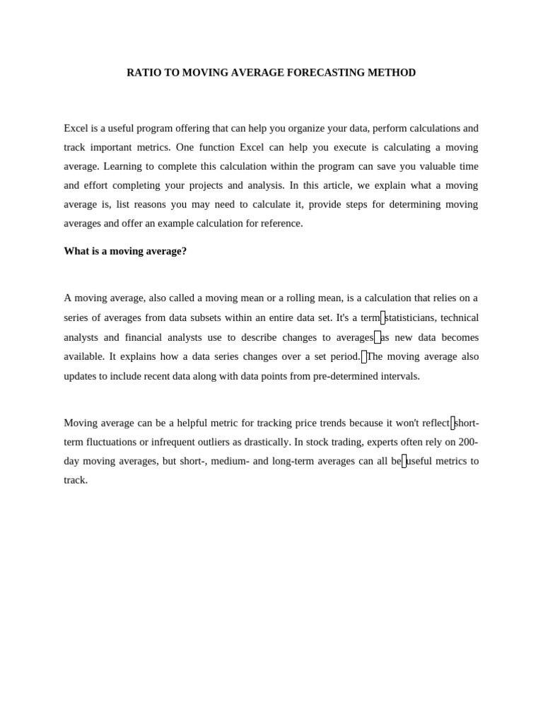 Ratio To Moving Average Forecasting Method Pdf Moving Average
