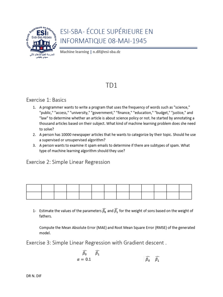 Machine Learning Exercises at ESI-SBA | PDF | Computers | Technology ...