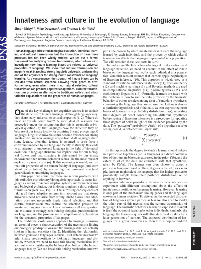 Innateness&culture For Linguistic | PDF | Markov Chain | Learning