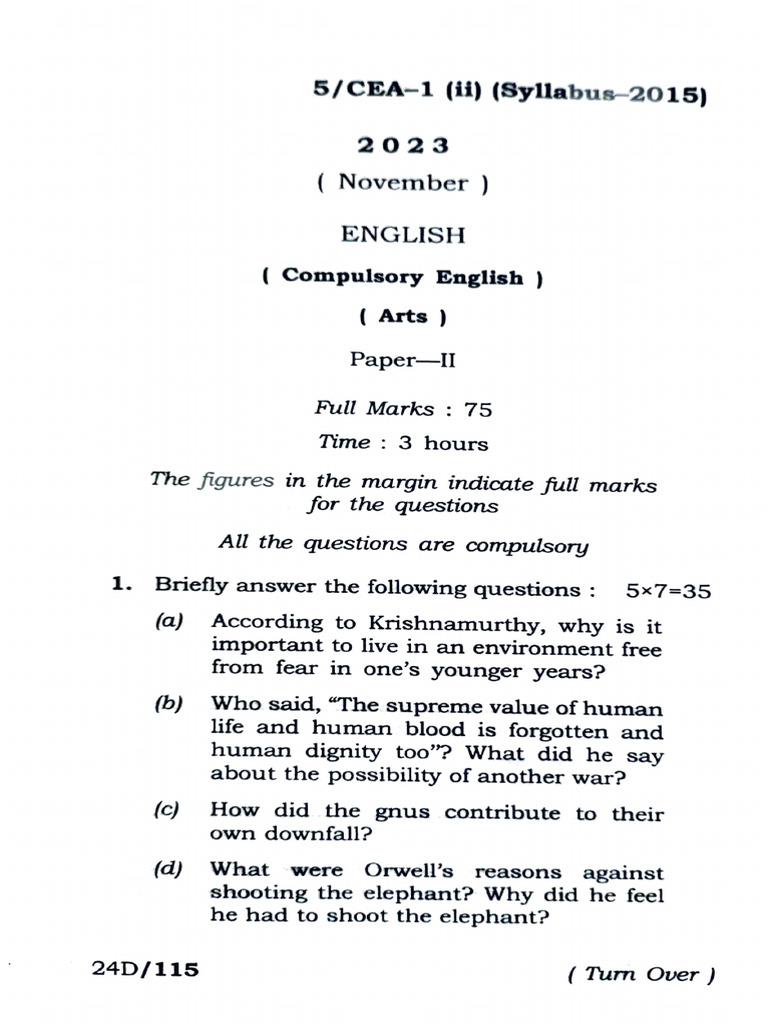 8672english (II) Arts Compulsory English 2023 | PDF