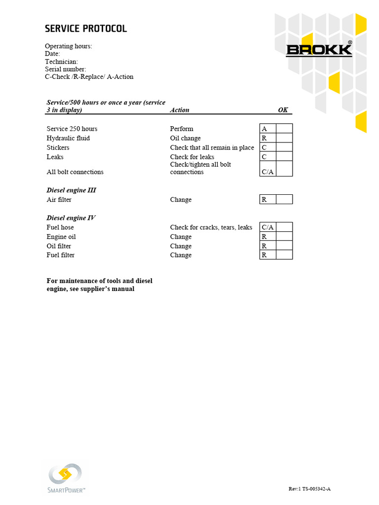Protocolo Service 500-Hours Brokk | PDF