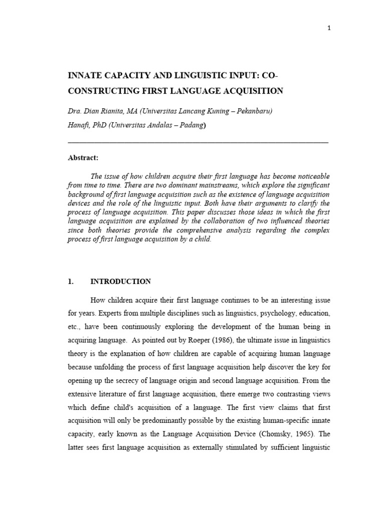 Innate Capacity and Linguistic Input - Co-Constructing First Language Acquisition | PDF ...