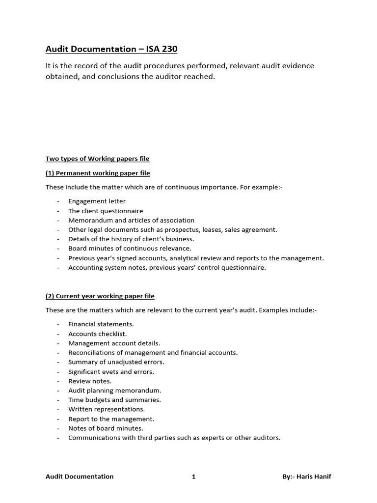 58) Audit Documentation (Working Papers) | PDF | Audit | Business