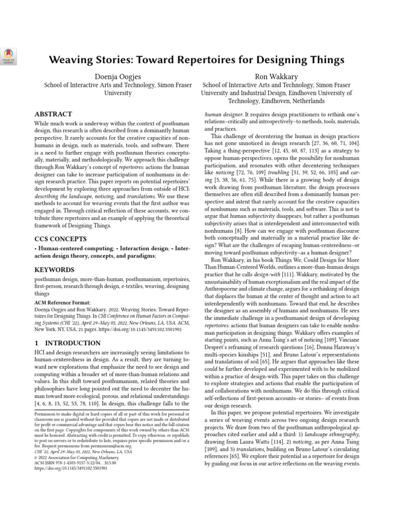 Weaving Stories Toward Repertoires For Designing Things | PDF | Weaving ...