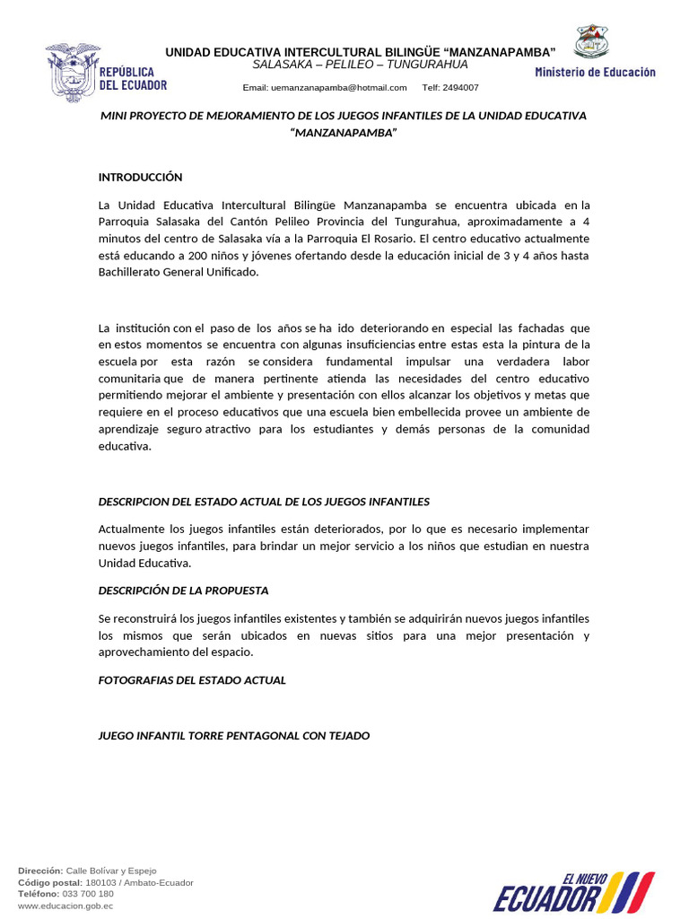 MINI PROYECTO DE JUEGO INFANTIL | PDF