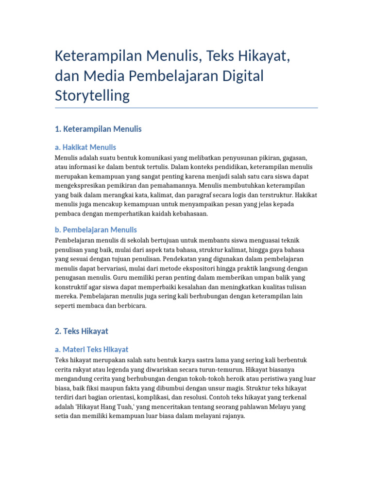 Keterampilan Menulis Teks Hikayat Digital Storytelling Updated | PDF