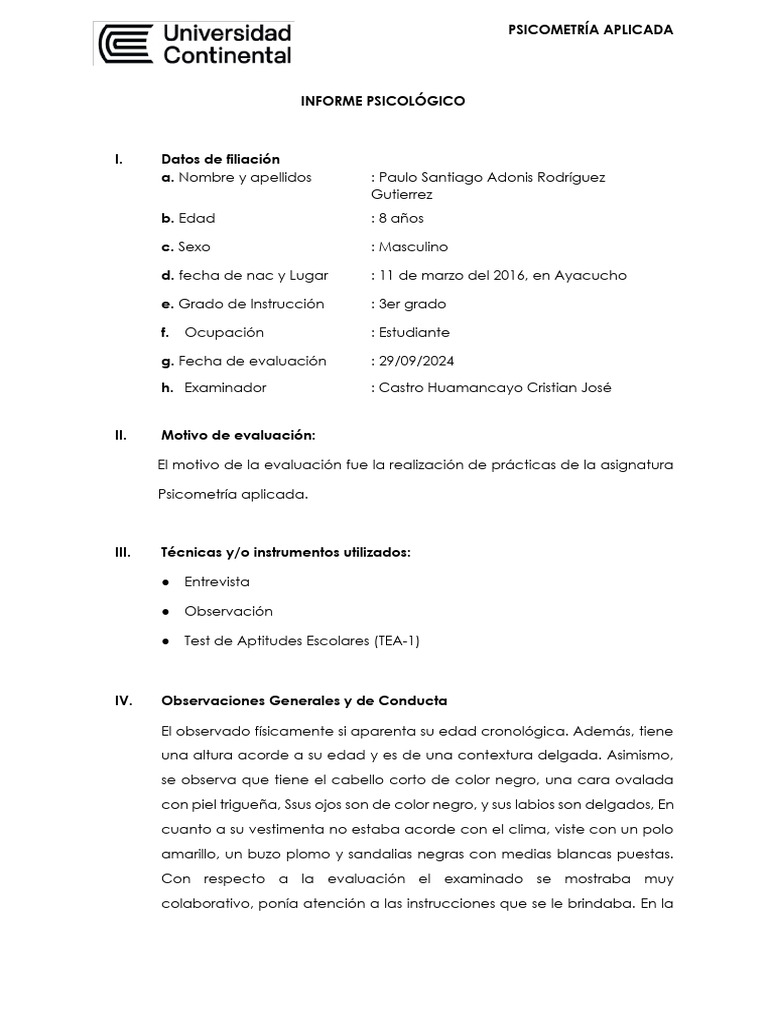 Informe TEA-1 (Entrega 2 - Corregido) | PDF | Cociente de inteligencia | Sicología